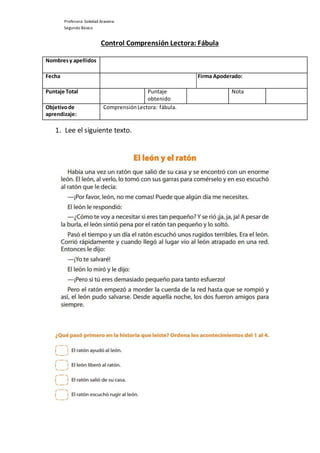 Comprensión Lectora Fábula Pdf