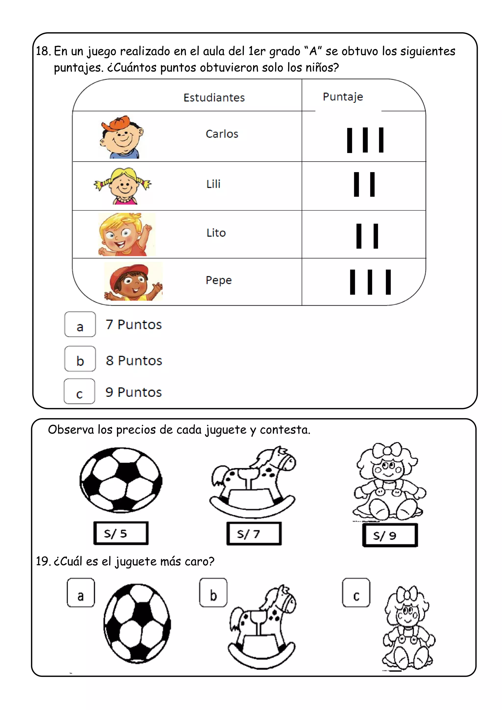 Prueba de 1 grado matematica | PDF