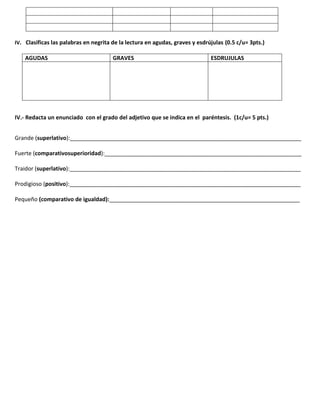 Prueba de 4to grado, gramática | DOCX