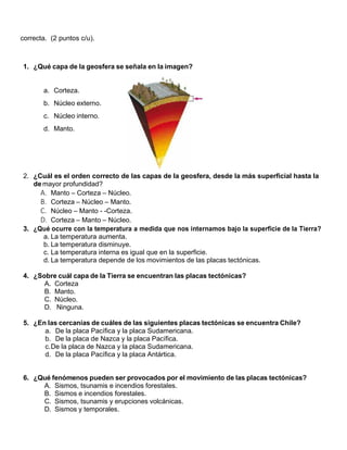 PRUEBA DE CIENCIAS A TIERRA Y SUS CAPAS. FENÓMENOS NATURALES | PDF