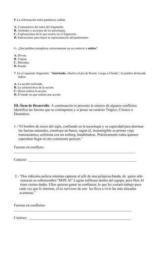 Prueba de comprensión género dramático 8º 2016 | DOC