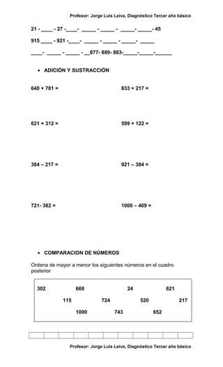 Prueba de diagnostico de educacion matematica tercero basico | DOC