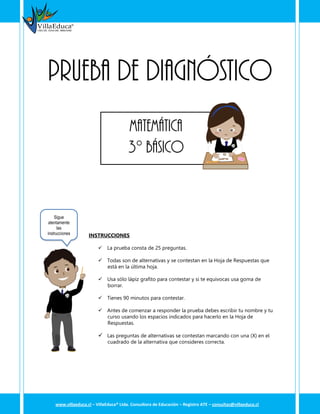 Prueba de diagnostico_matematica_3_basico_2013 | PDF