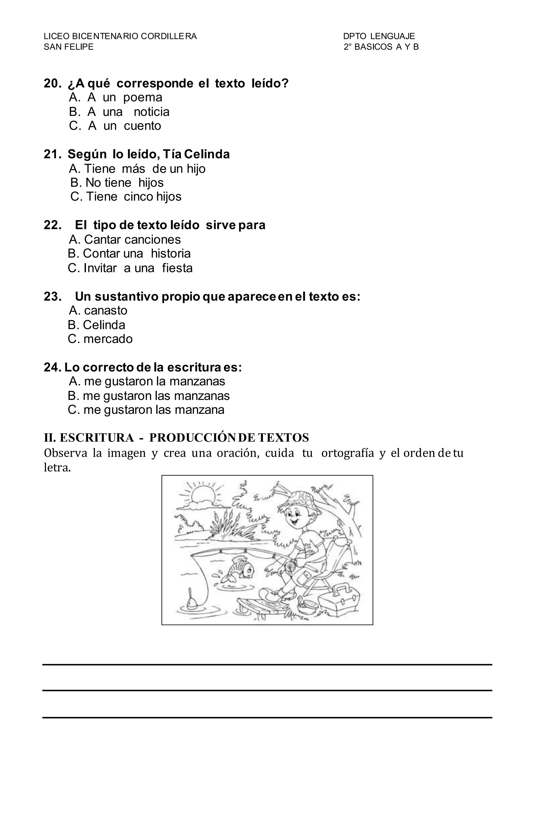 Prueba de diagnóstico lenguaje segundo año básico 2016 | DOCX