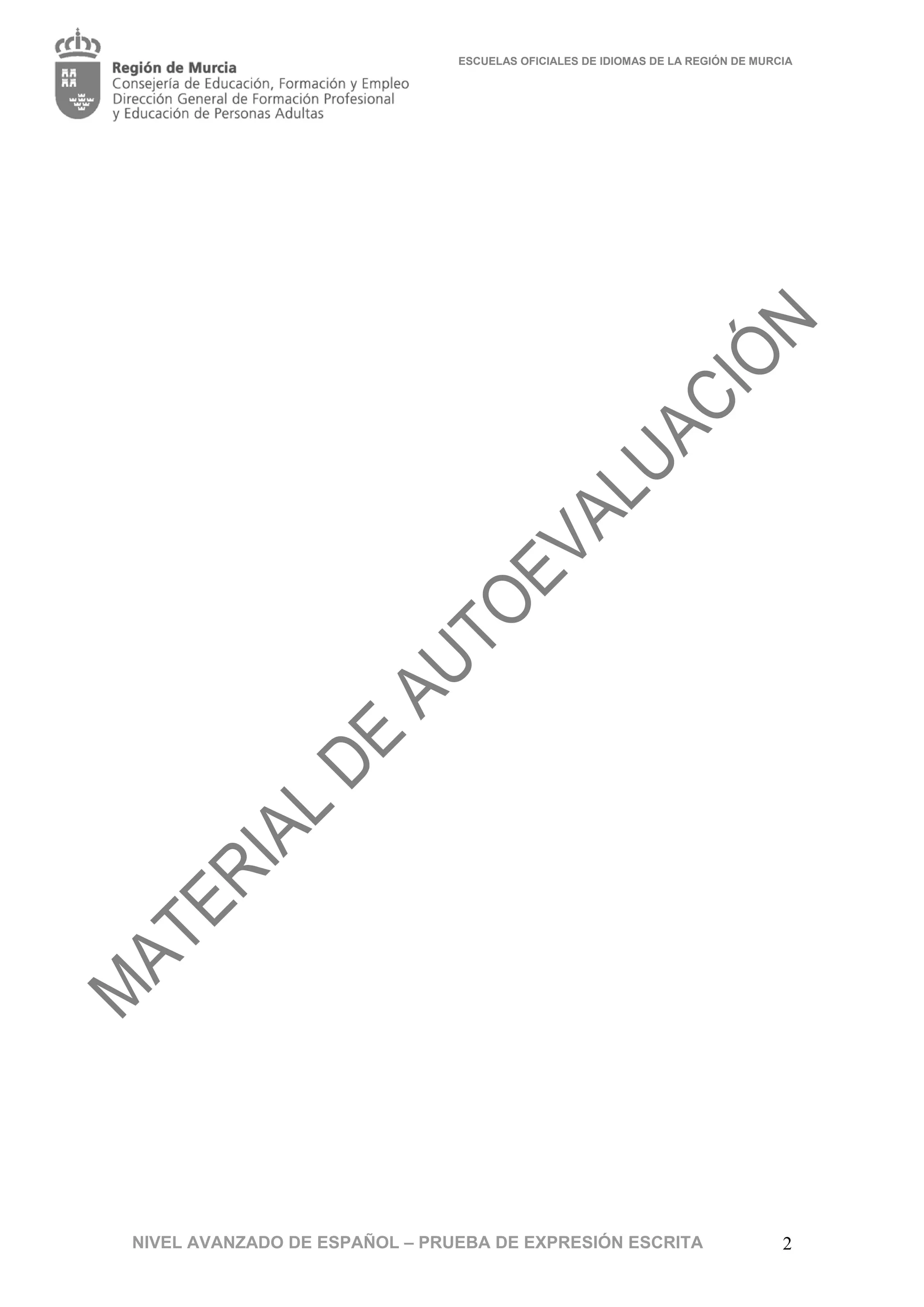 Prueba de Expresión escrita 1. Certificación nivel avanzado B2 Español ...