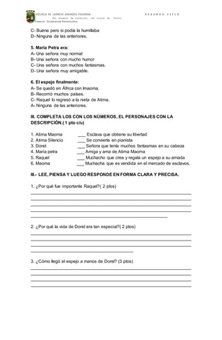 Prueba de lectura el espejo africano 7º | DOCX