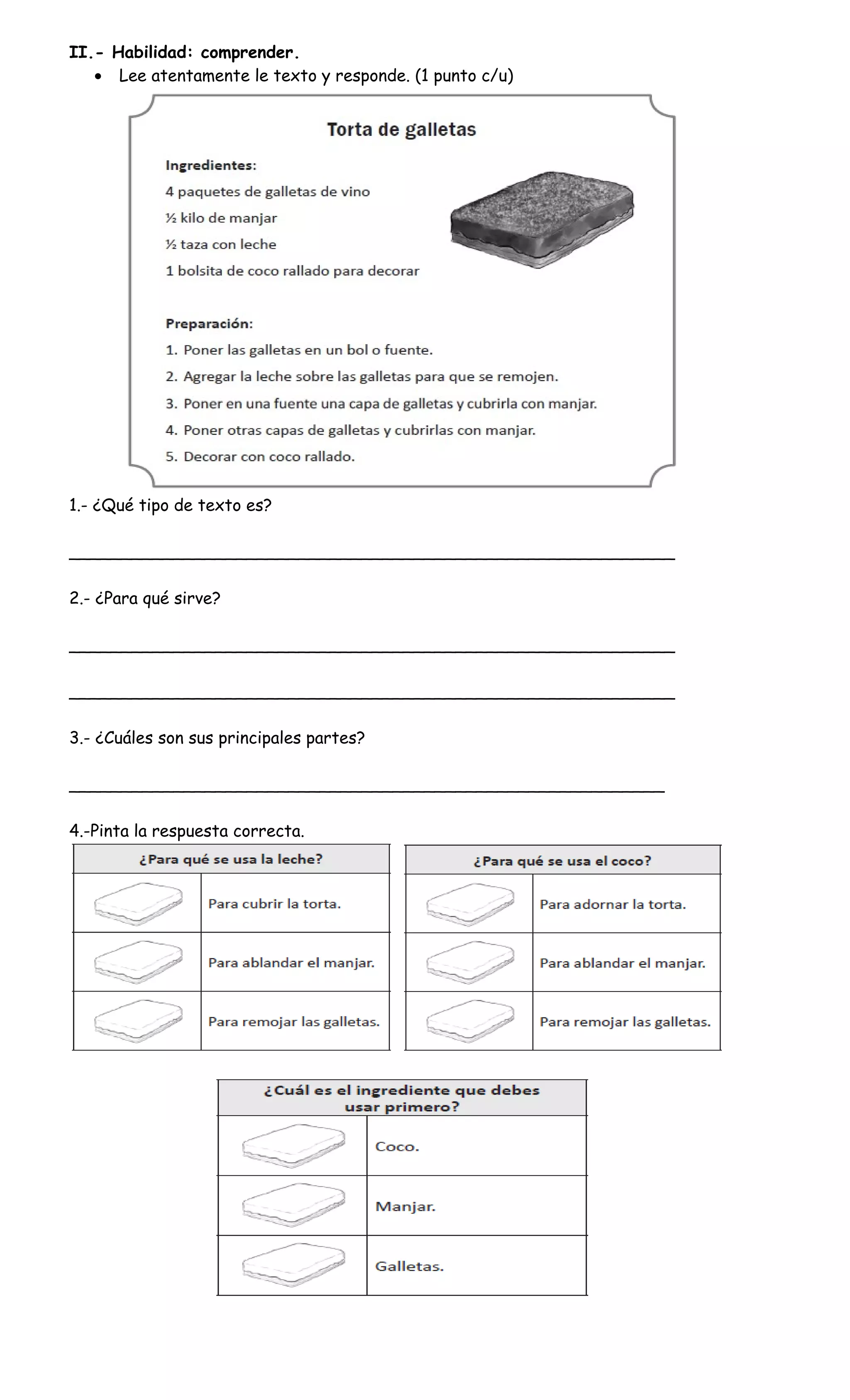 Prueba de lenguaje diccionario y receta | DOC