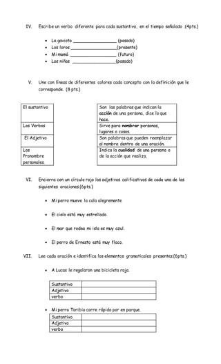Prueba de lenguaje elementos gramaticales 2015_3°-4° | DOCX