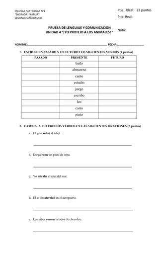 Prueba de lenguaje verbos | PDF