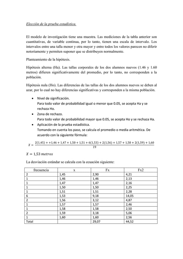 Prueba del valor z de la distribución normal | DOCX