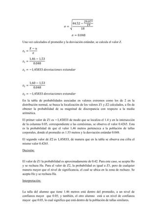 Prueba del valor z de la distribución normal | DOCX