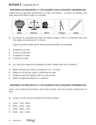Prueba de matematicas grado 5 calendario a | PDF