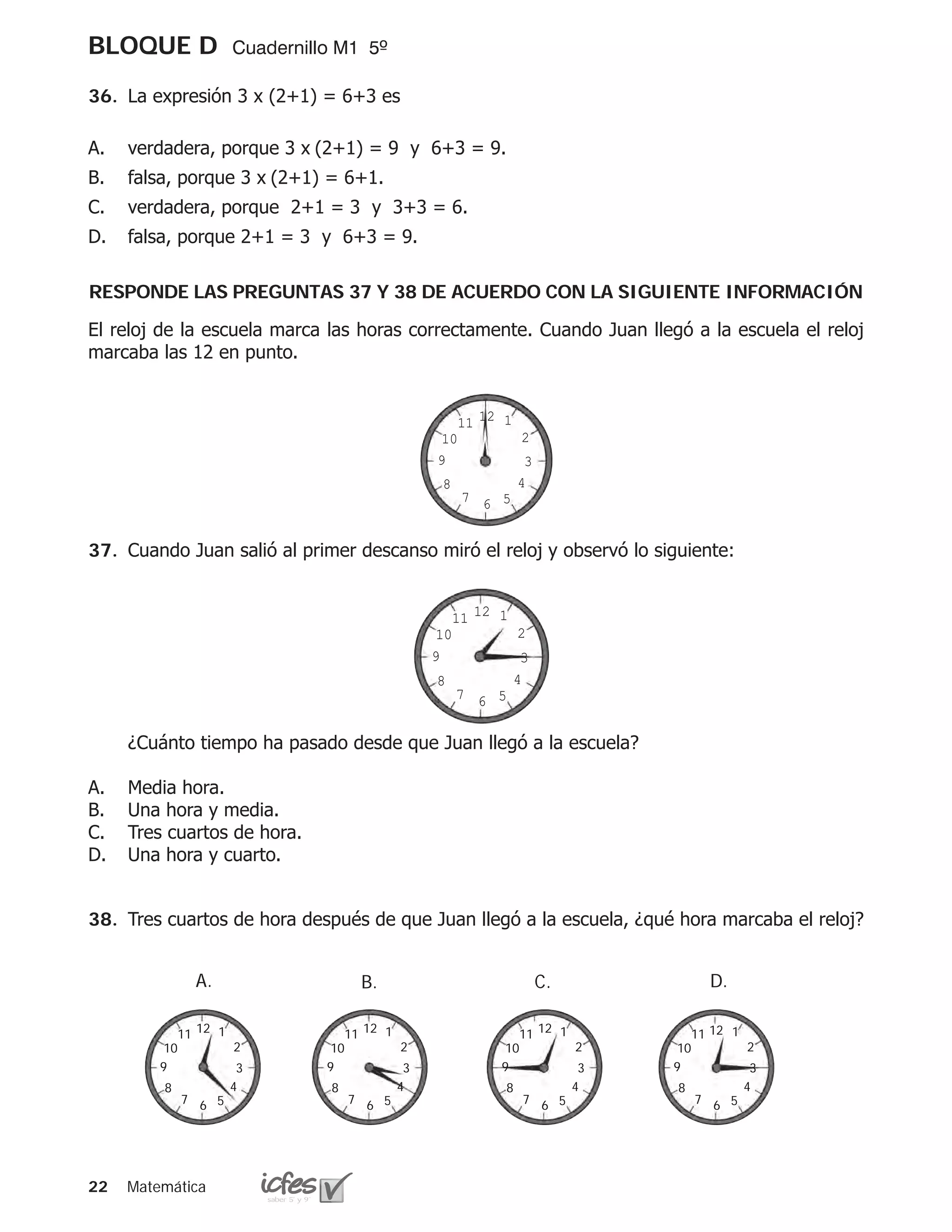 Prueba de matematicas grado 5 calendario b | PDF | Educational ...