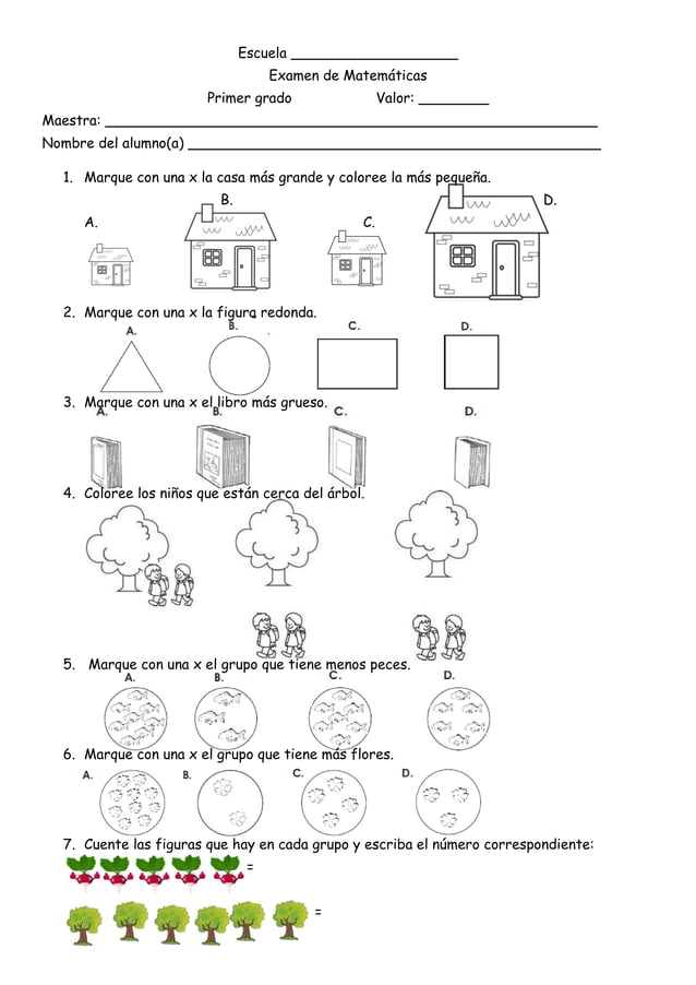 Prueba de matematicas primer grado | PDF | Education