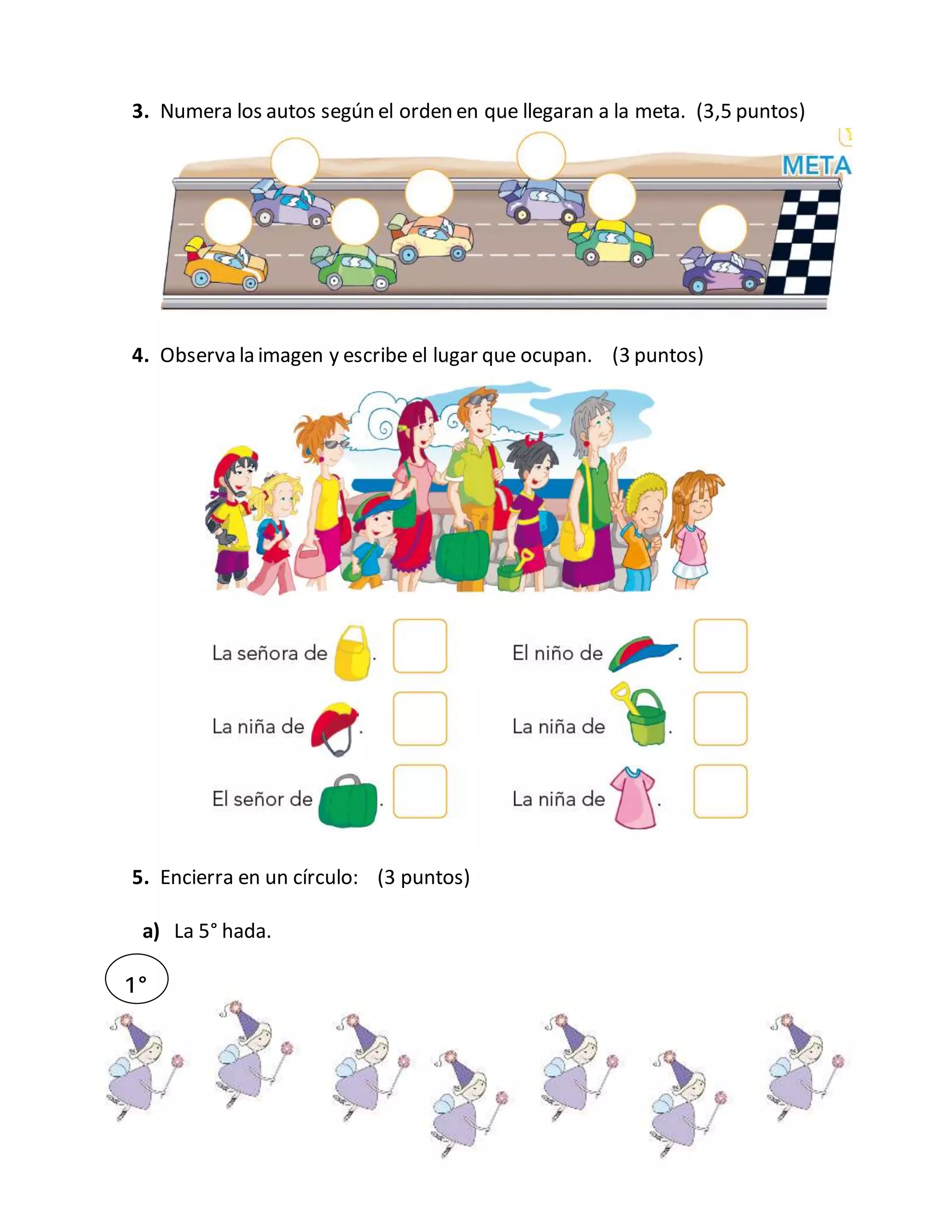 Prueba de numeros ordinales 1 basico | DOCX