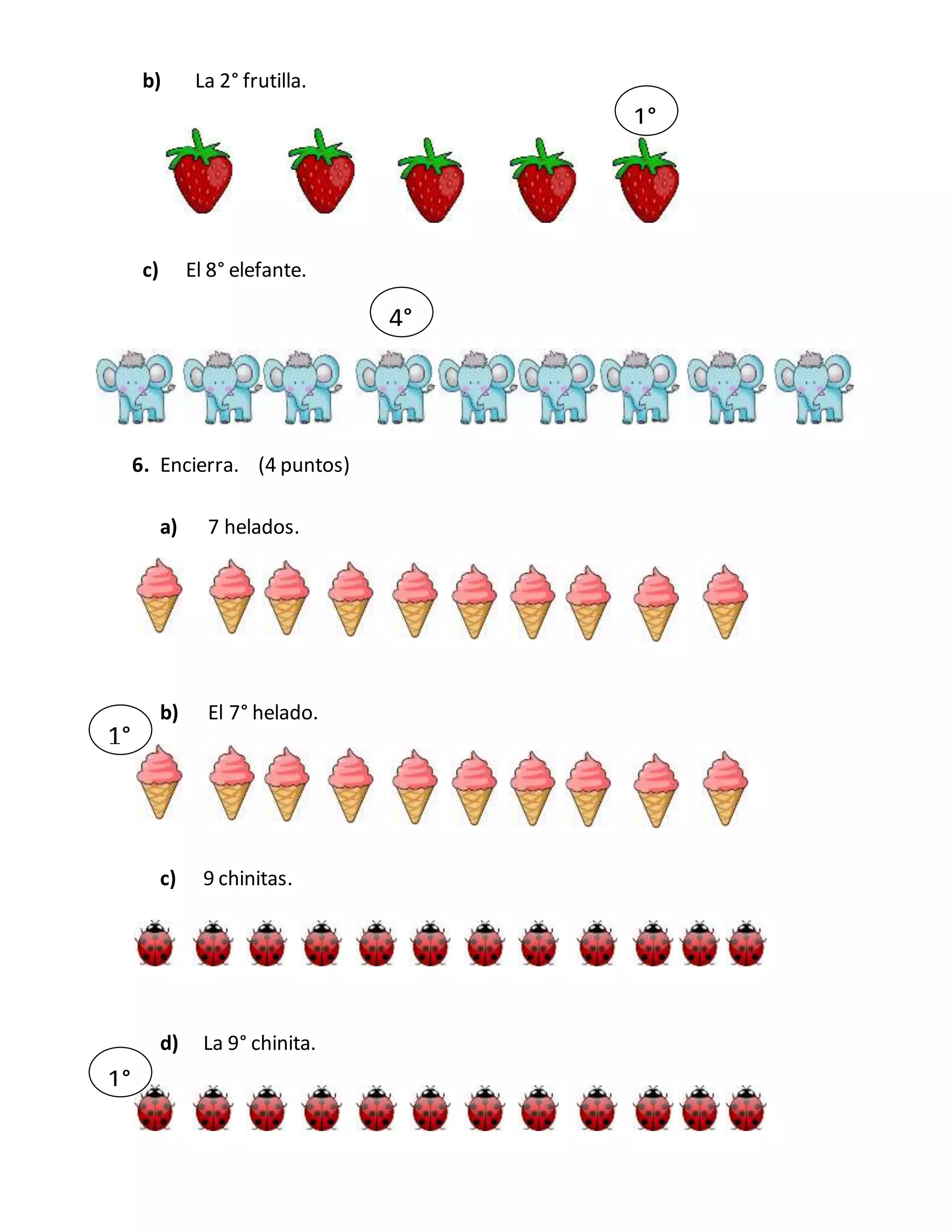 Prueba de numeros ordinales 1 basico | DOCX