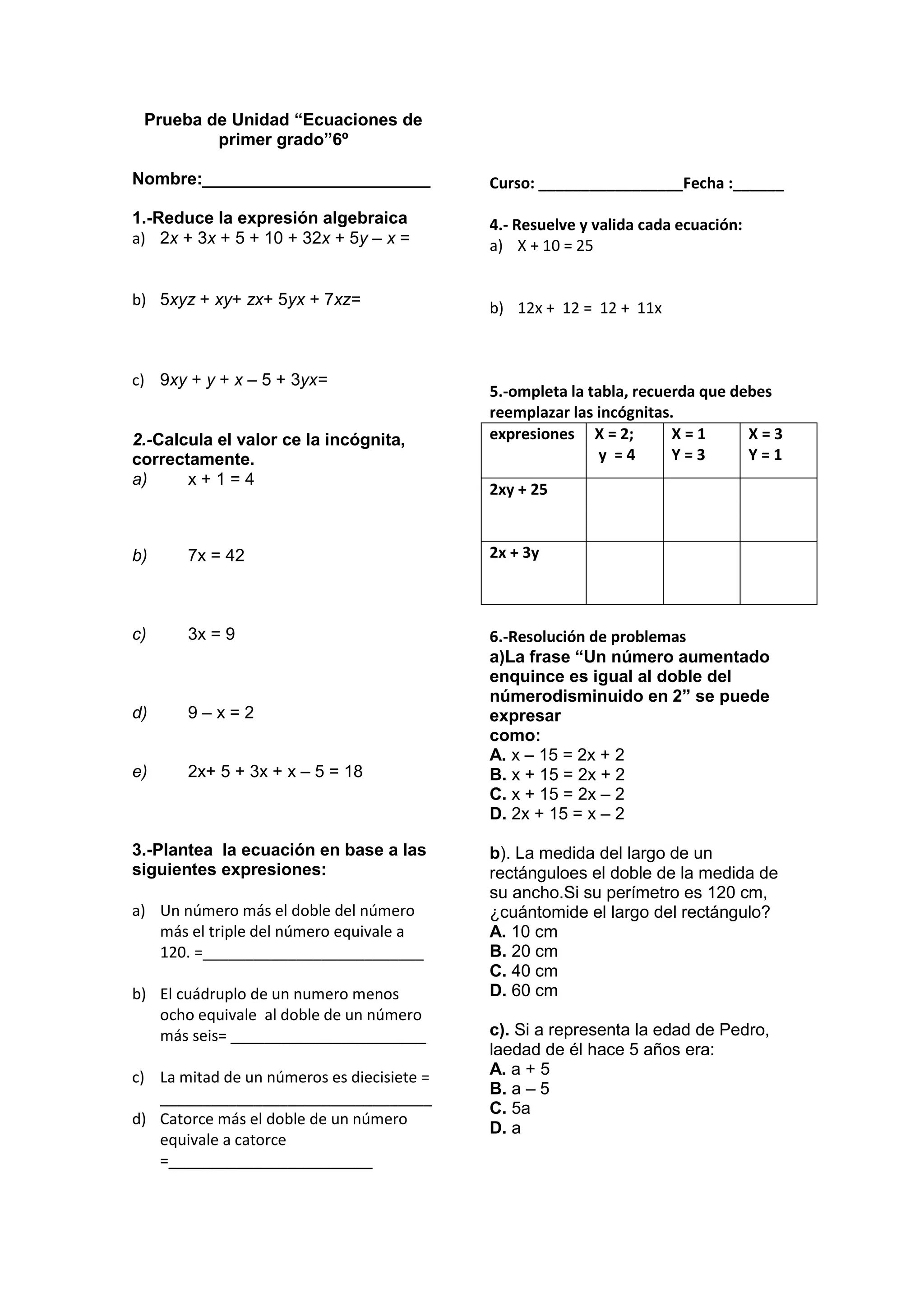 Ecuaciones Algebraicas 6to Grado Linear Equations Worksheet Gcse