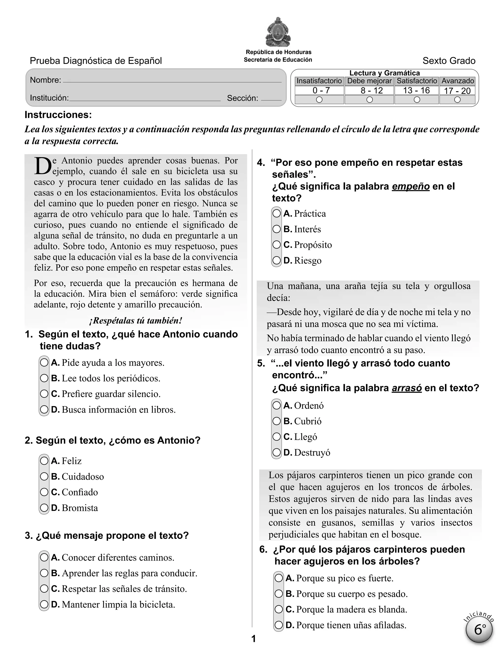 Prueba Diagnóstica 6º Español (2011).pdf