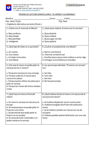 Prueba el mono y la naranja | DOCX