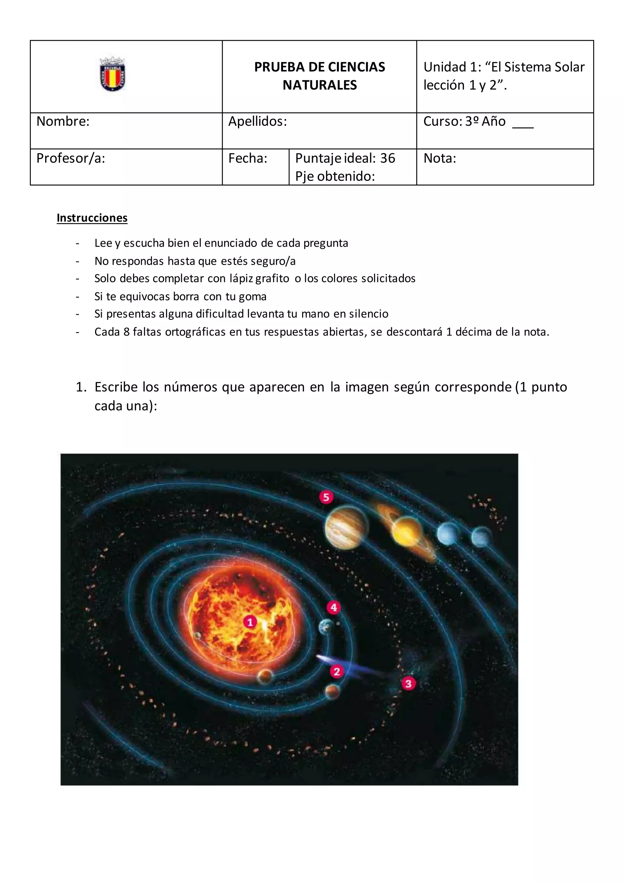Prueba el sistema_solar | DOCX