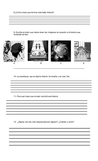 Prueba español comprension lectora y producción escrita el ruiseño y la ...