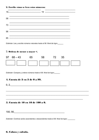 Prueba final primero de primaria matemáticas | ODT