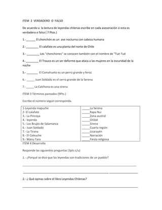 Prueba leyendas chilenas | DOCX