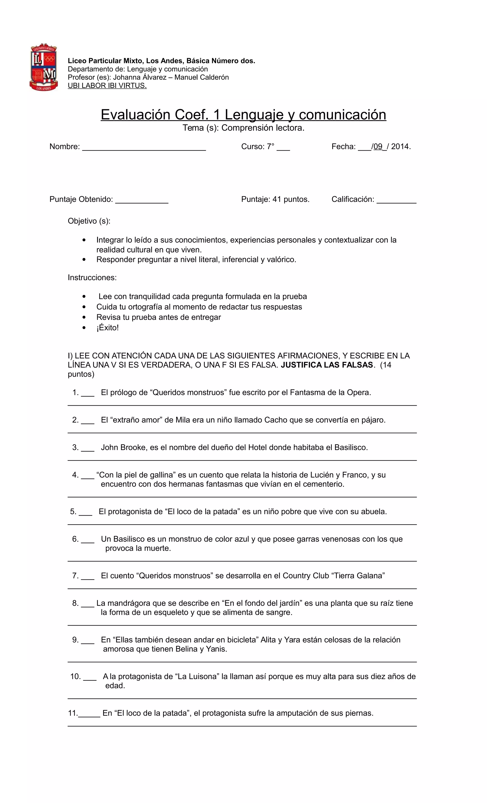 Prueba queridos monstruos | PDF