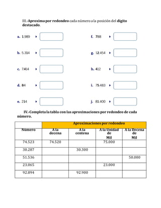 Prueba quinto basico primer trimestre redondeo | DOCX