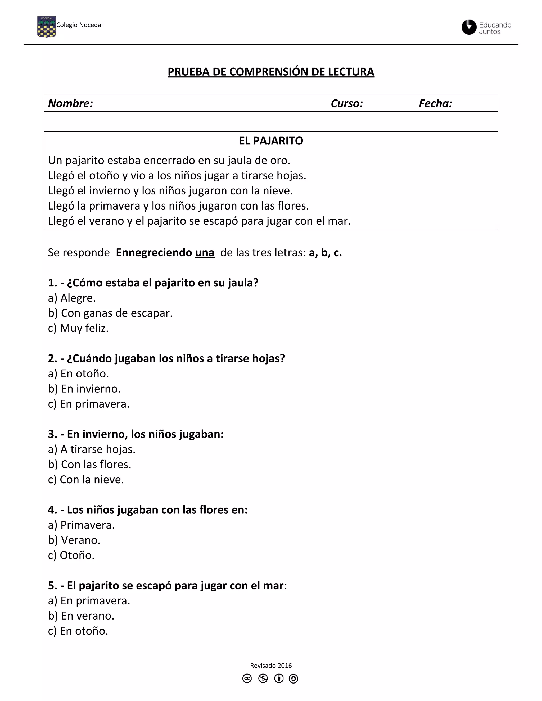 Pruebas de-comprension-lectora-2-basico | DOC