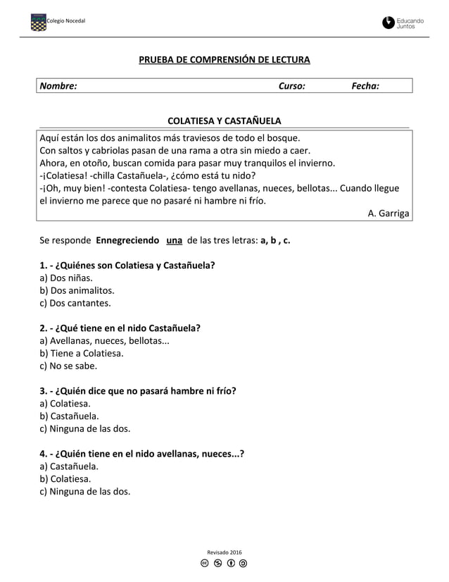 Pruebas de-comprension-lectora-2-basico | DOC