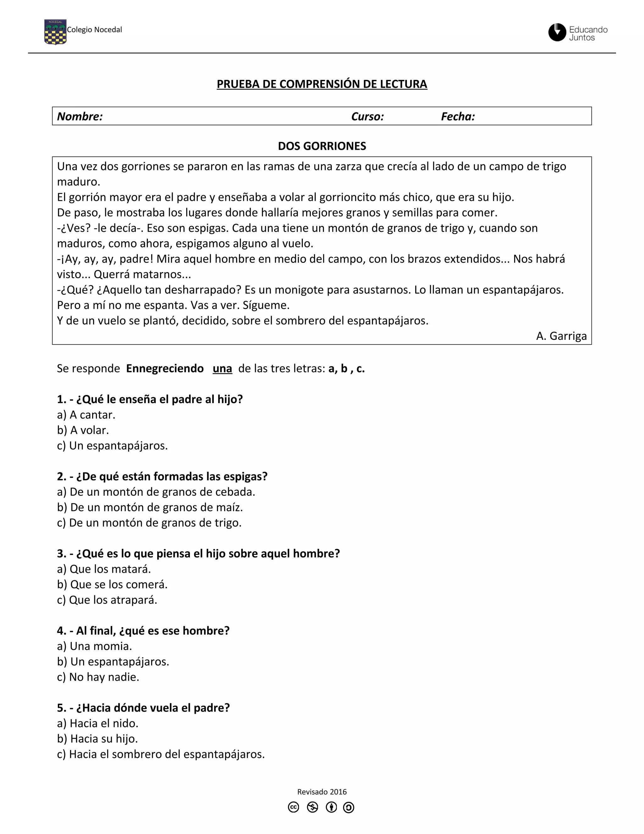 Pruebas de-comprension-lectora-3-basico | DOC