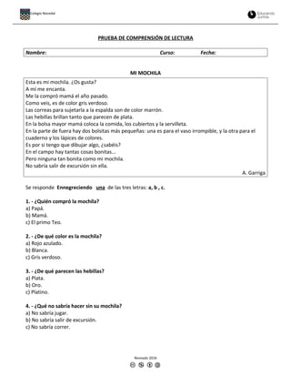 Pruebas de-comprension-lectora-3-basico | DOC