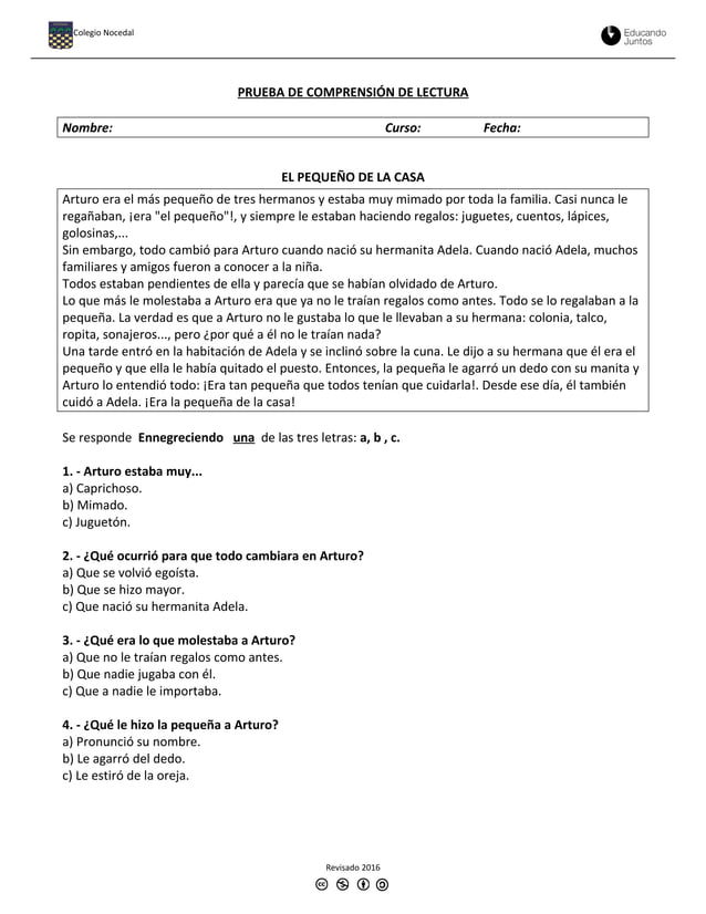 Pruebas de-comprension-lectora-3-basico | DOC