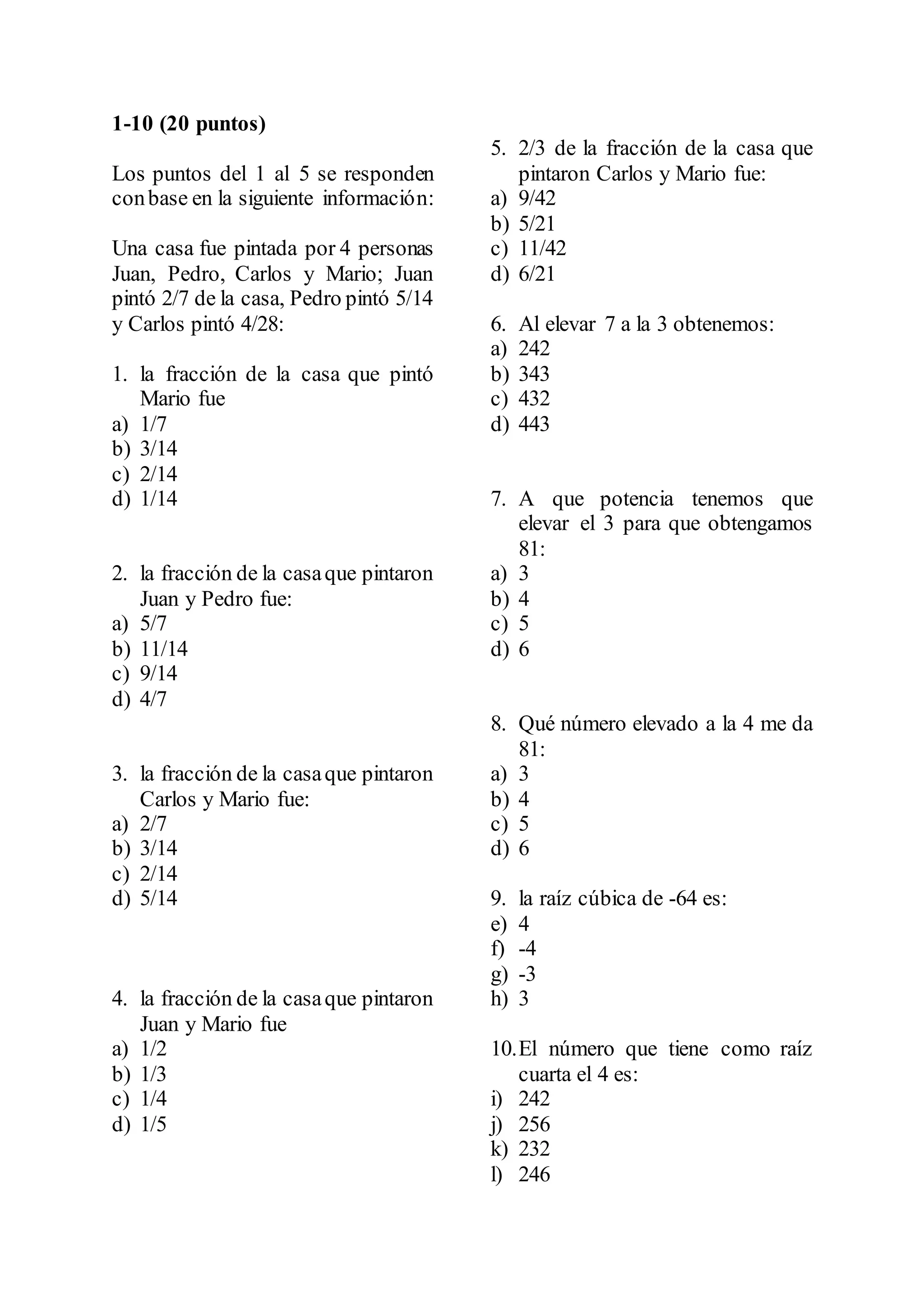 Prueba saber de matemáticas septimo | DOCX