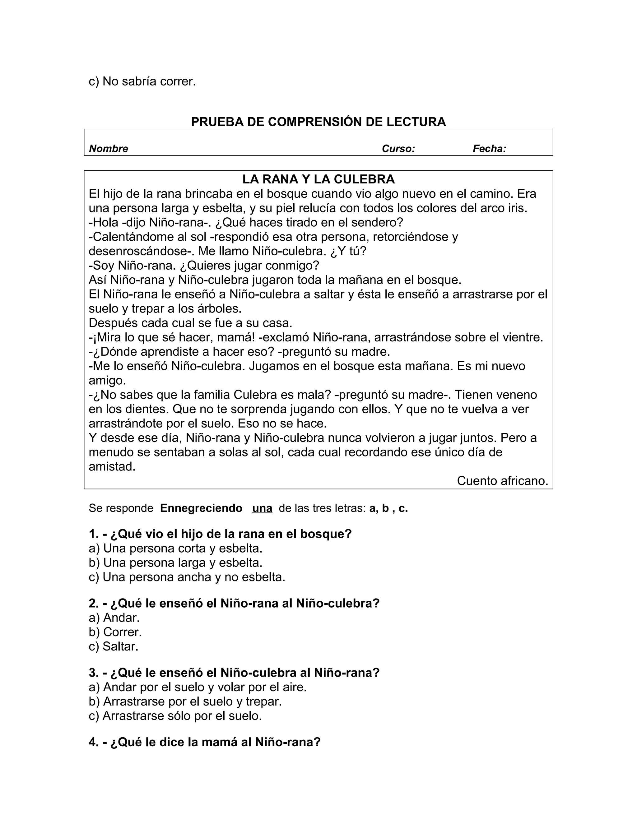 Pruebas de comprensión de lectura 3° | PDF