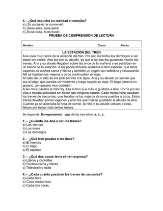 Pruebas de comprensión de lectura 3° | DOC