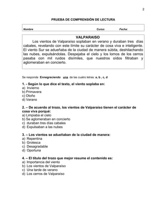 Pruebas de comprensión de lectura 6° | DOC