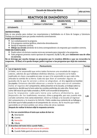 PRUEBAS DE DIAGNOSTICO CON RESPUESTAS 6ª AÑO BASICO 2024-2025.docx