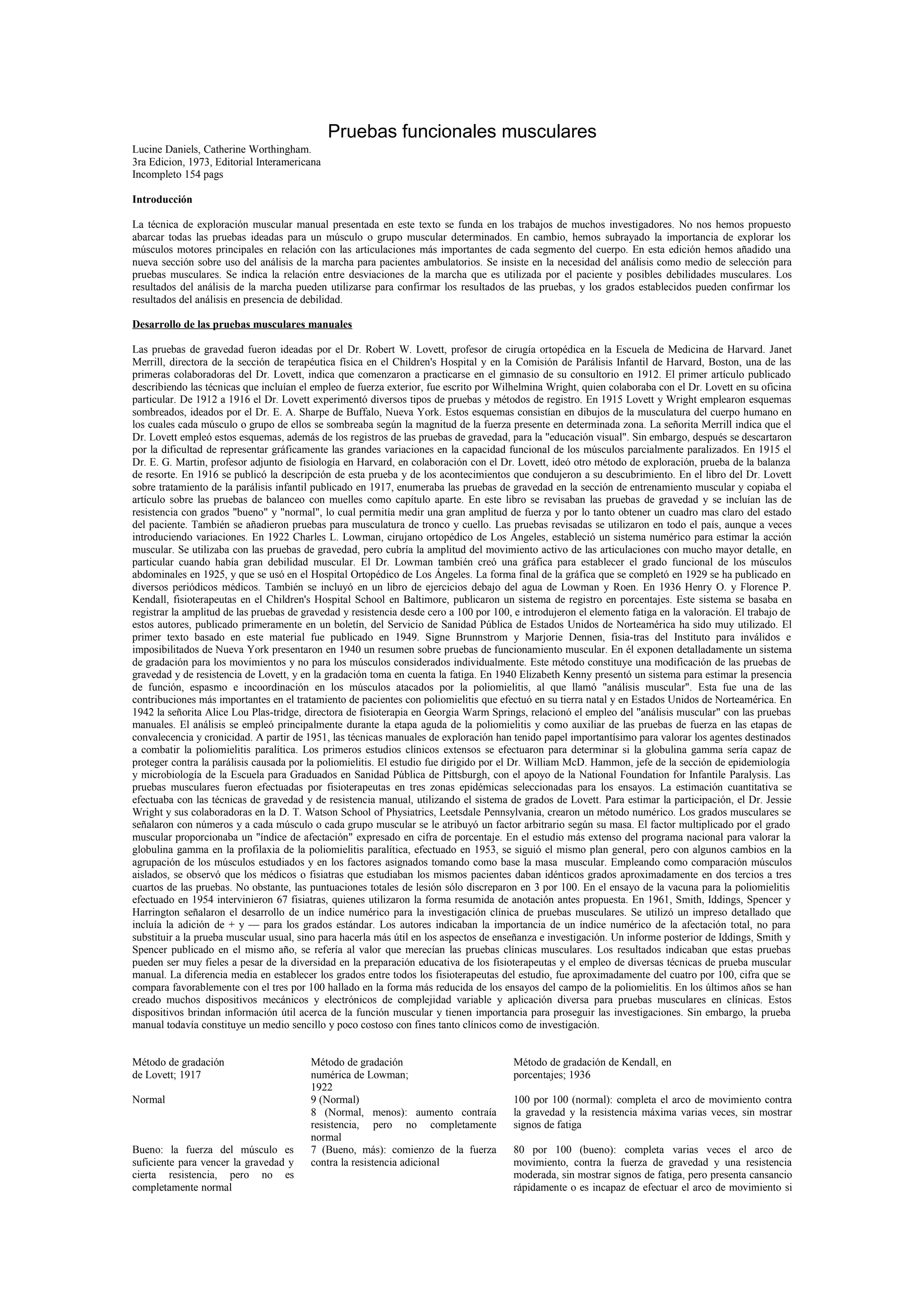 Pruebas funcionales musculares Daniels | DOC