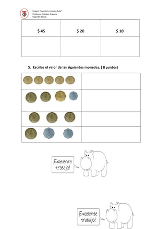 Prueba sistema monetario. 2º básico | DOC