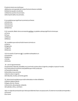 Pruebas saber español grado tercero | DOCX