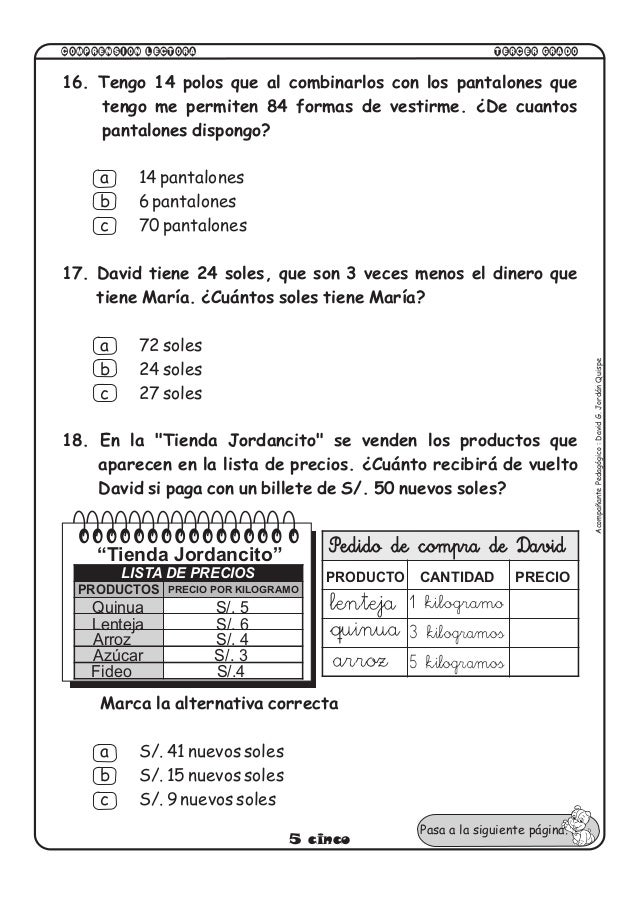 Prueba tercero matematica
