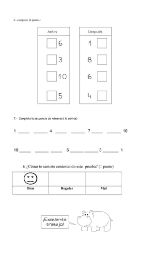 Prueba Matemática 0 al 10 | DOC