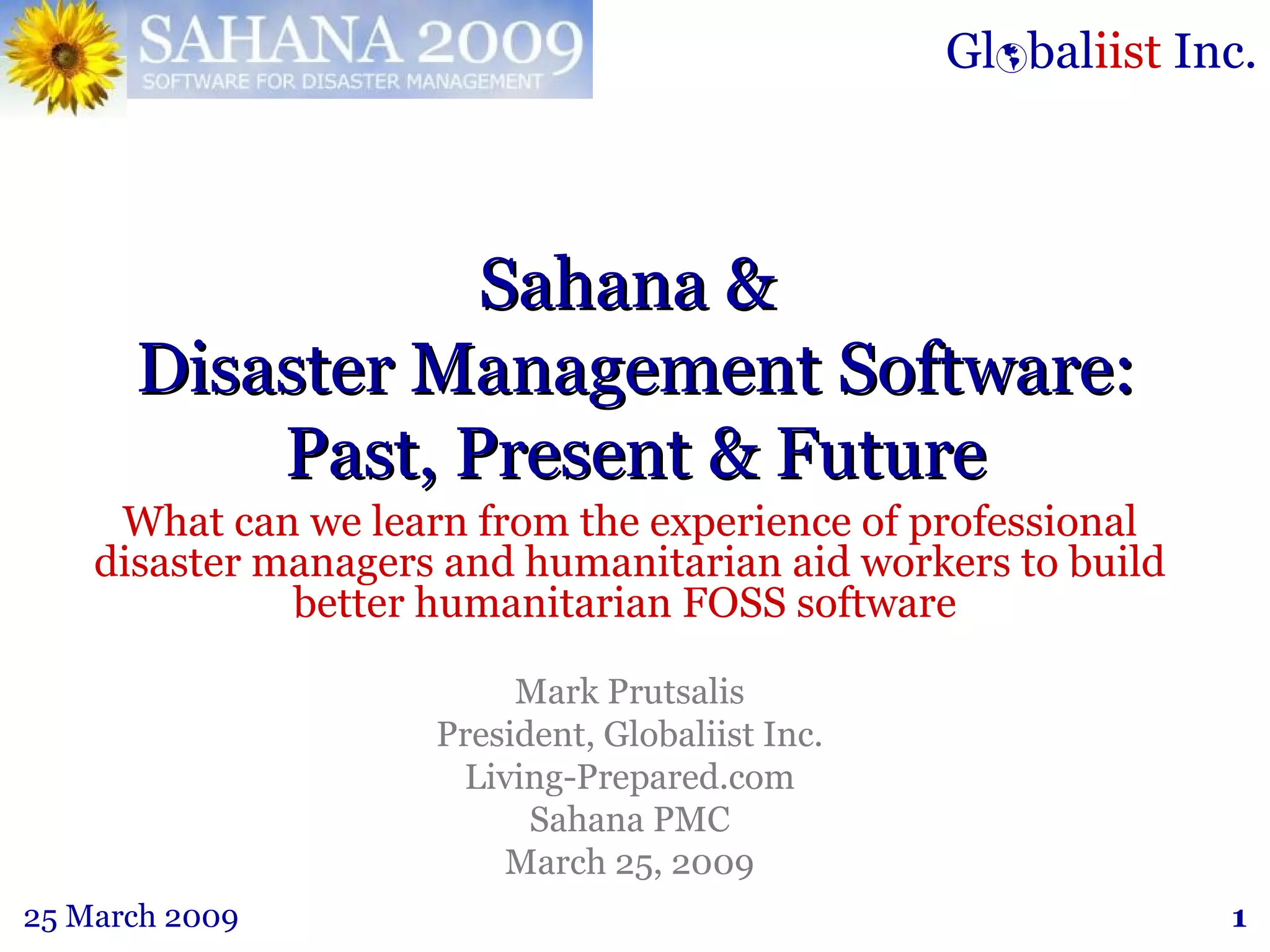Sahana & Disaster Management Software: Past, Present & Future | PPS
