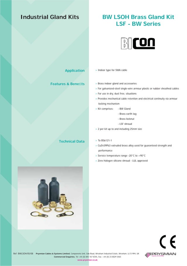 Prysmian BW20S LSF BICON Brass Cable Glands | PDF