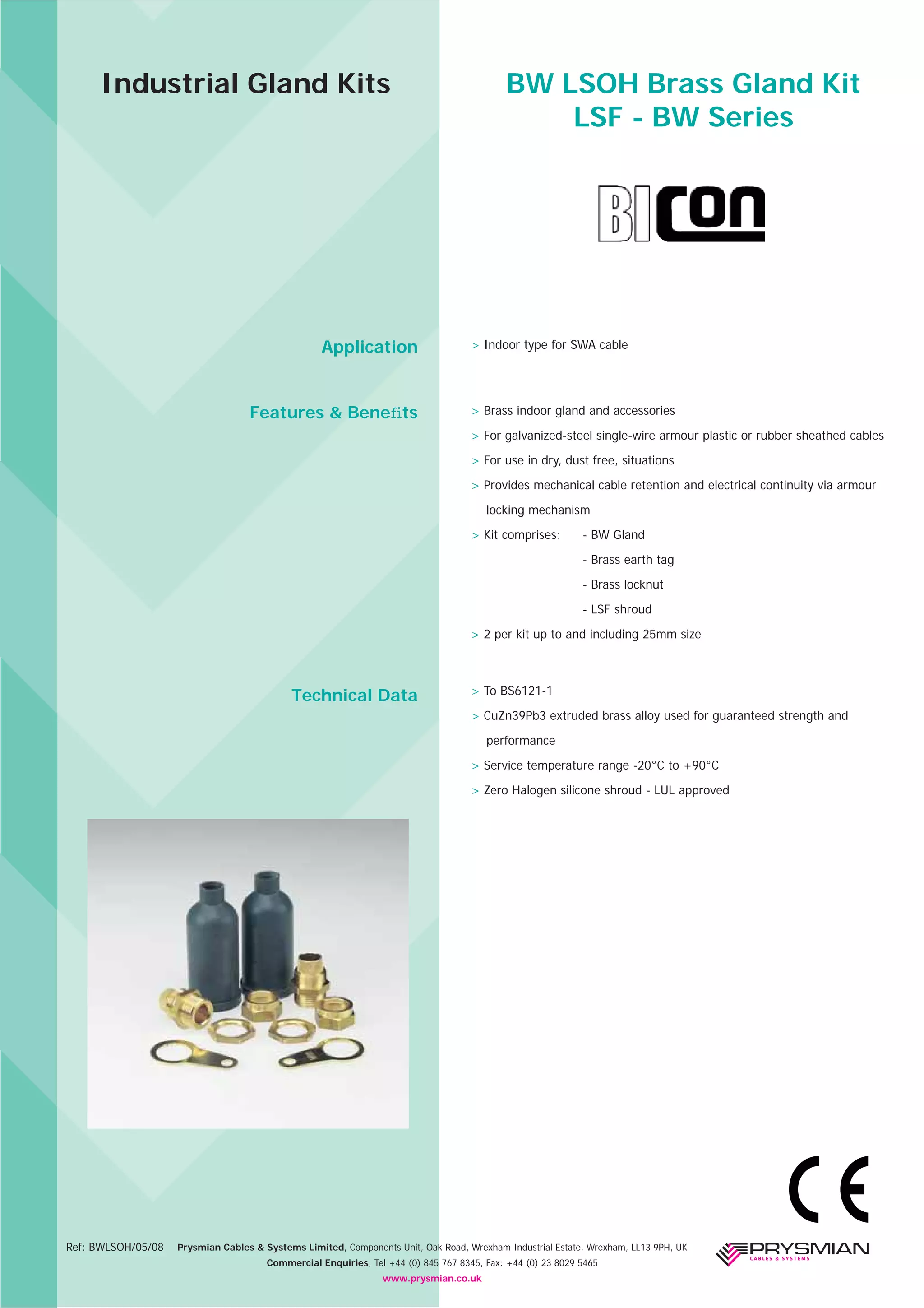Prysmian BW75S LSF BICON Brass Cable Glands | PDF