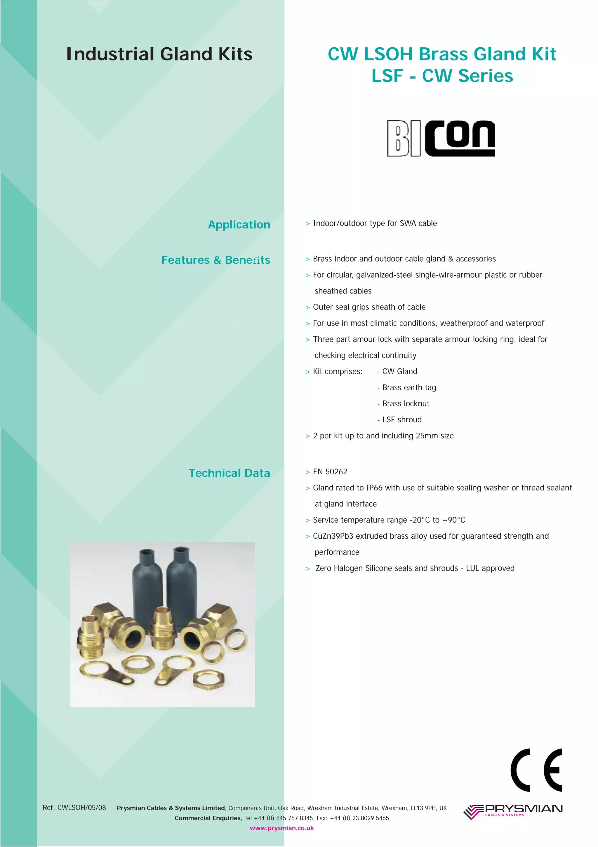 Prysmian CW20S LSF BICON Glands 8.0-15.8mm Cable OD's | PDF