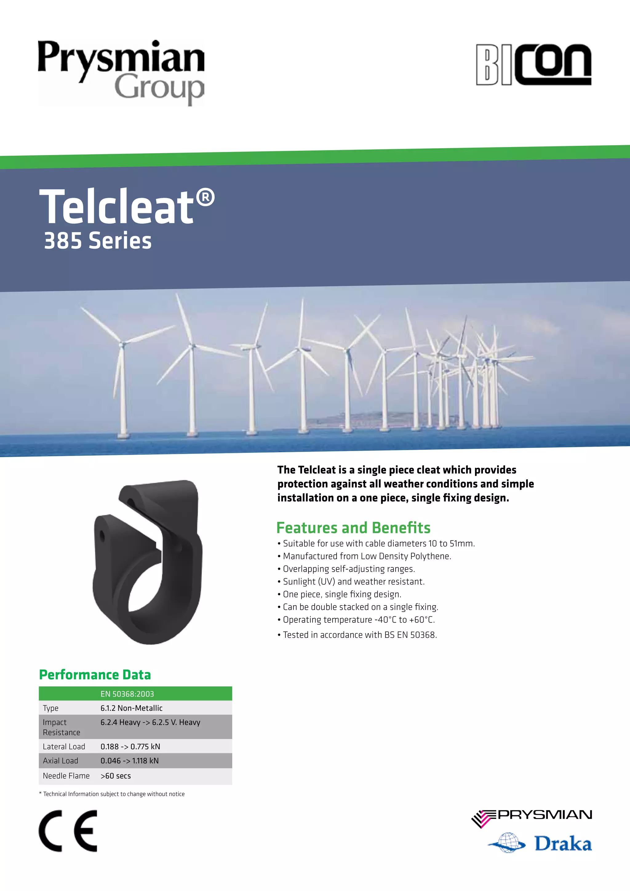 Prysmian Bicon Cable Cleats - Prysmian Telcleat 385 Series | PDF