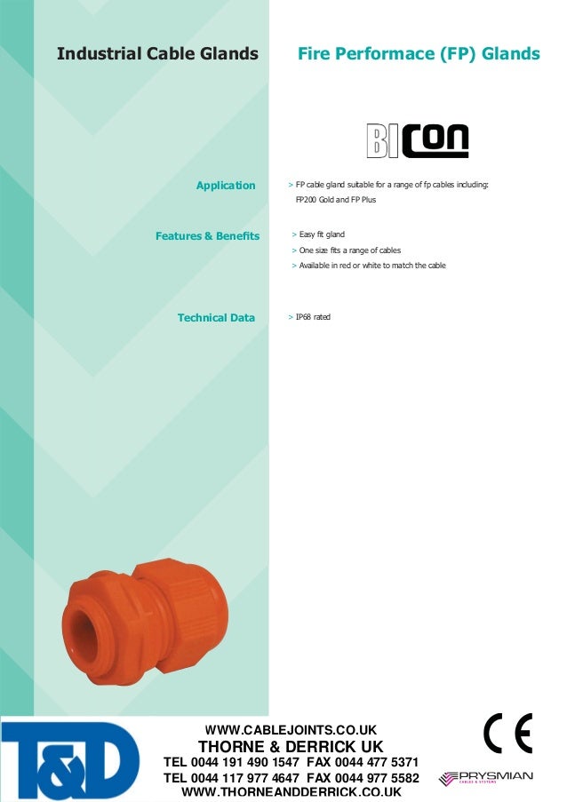 Prysmian BICON Cable Glands - Prysmian FP200 Gold & FP Plus